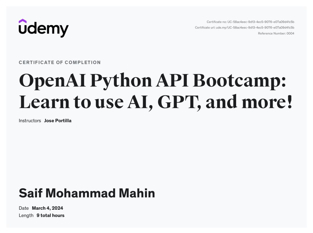 Saif Mohammad Mahin on LinkedIn: Udemy Course Completion Certificate Saif Mohammad Mahin on LinkedIn: Udemy Course Completion Certificate