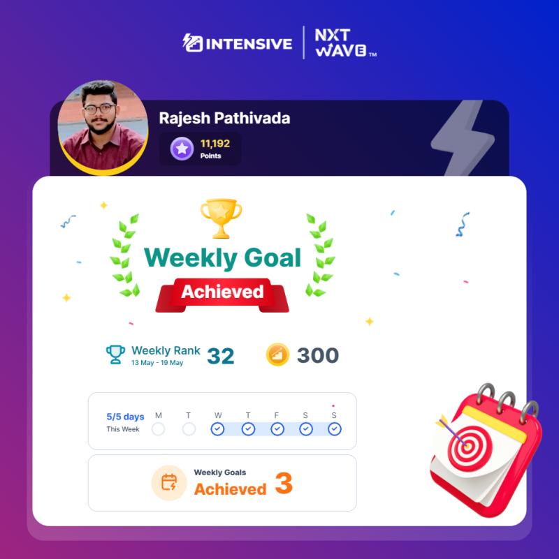 Rajesh Pathivada on LinkedIn: #learningprogress #nxtwave #ccbp #consistency Rajesh Pathivada on LinkedIn: #learningprogress #nxtwave #ccbp #consistency