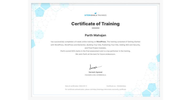 Completed WordPress development with Internshala | Parth Mahajan posted ... Completed WordPress development with Internshala | Parth Mahajan posted ...