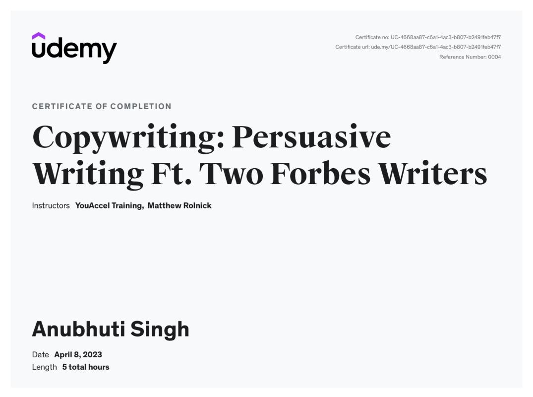 Anubhuti Singh on LinkedIn: Udemy Course Completion Certificate Anubhuti Singh on LinkedIn: Udemy Course Completion Certificate