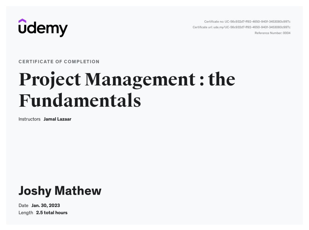 JOSHY MATHEW on LinkedIn: Udemy Course Completion Certificate JOSHY MATHEW on LinkedIn: Udemy Course Completion Certificate