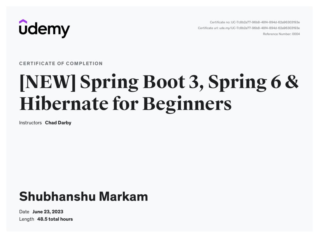 Shubhanshu Markam on LinkedIn: Udemy Course Completion Certificate Shubhanshu Markam on LinkedIn: Udemy Course Completion Certificate