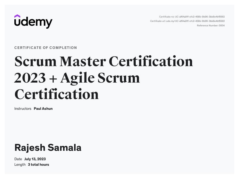 Rajesh Samala on LinkedIn: Udemy Course Completion Certificate Rajesh Samala on LinkedIn: Udemy Course Completion Certificate