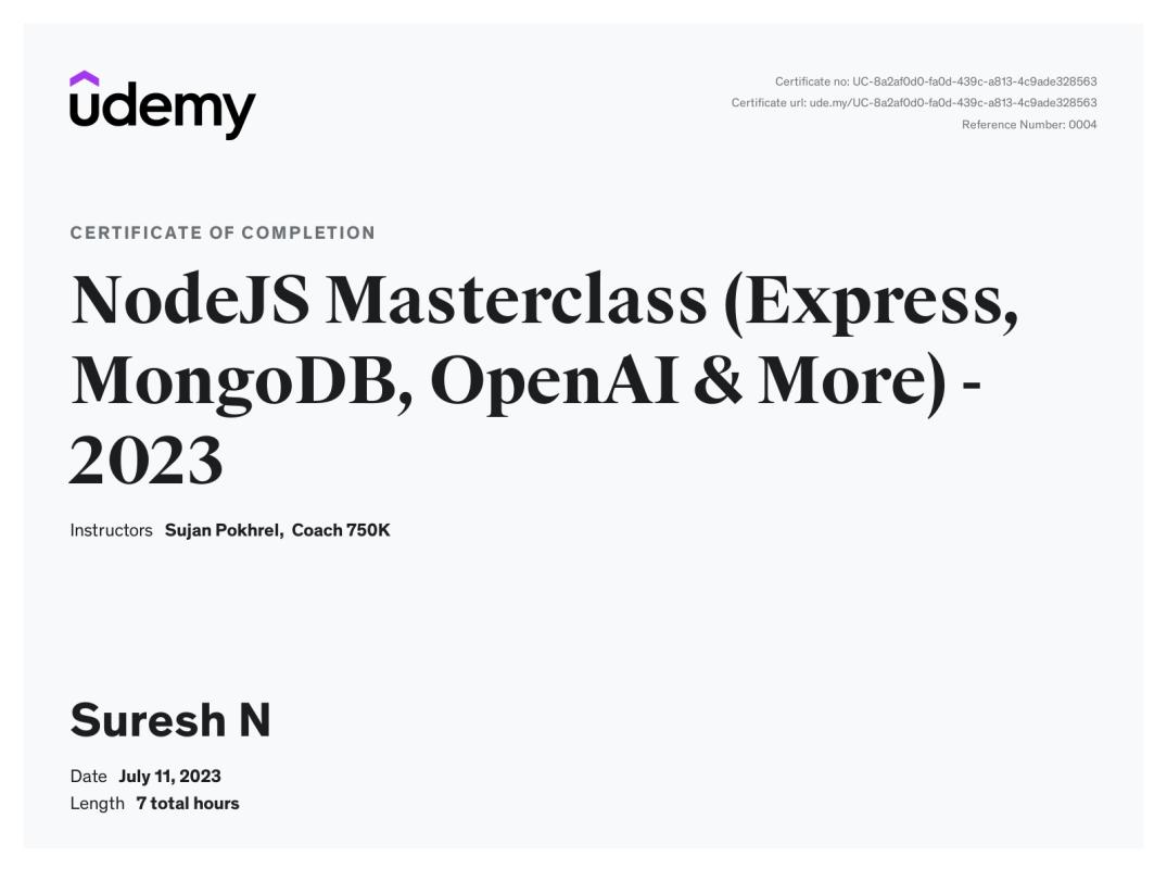 Suresh N on LinkedIn: Udemy Course Completion Certificate Suresh N on LinkedIn: Udemy Course Completion Certificate