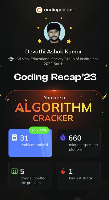 Ashok Kumar Devathi on LinkedIn: Coding Recap'23 | Coding Ninjas Ashok Kumar Devathi on LinkedIn: Coding Recap'23 | Coding Ninjas