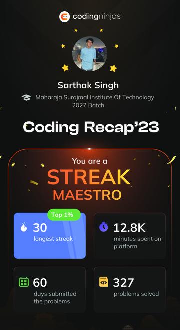 Sarthak Singh on LinkedIn: Coding Recap'23 | Coding Ninjas Sarthak Singh on LinkedIn: Coding Recap'23 | Coding Ninjas