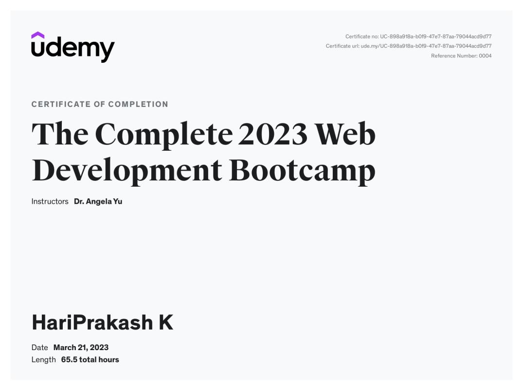 Hari prakash k on LinkedIn: Udemy Course Completion Certificate Hari prakash k on LinkedIn: Udemy Course Completion Certificate