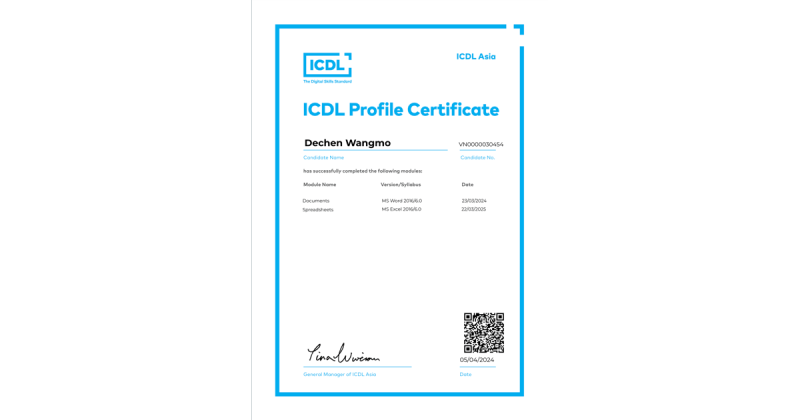 Dechen Wangmo on LinkedIn: ICDL Profile Certificate • Dechen Wangmo ... Dechen Wangmo on LinkedIn: ICDL Profile Certificate • Dechen Wangmo ...