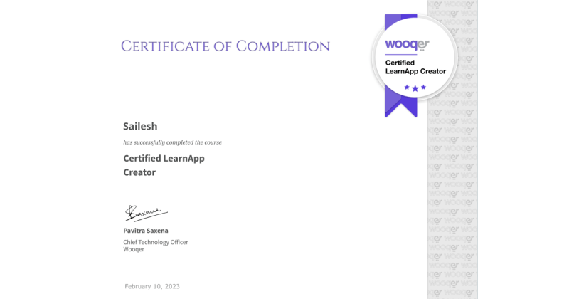 Sailesh Kumar on LinkedIn: Certified LearnApp Creator โข Sailesh โข Wooqer Sailesh Kumar on LinkedIn: Certified LearnApp Creator โข Sailesh โข Wooqer