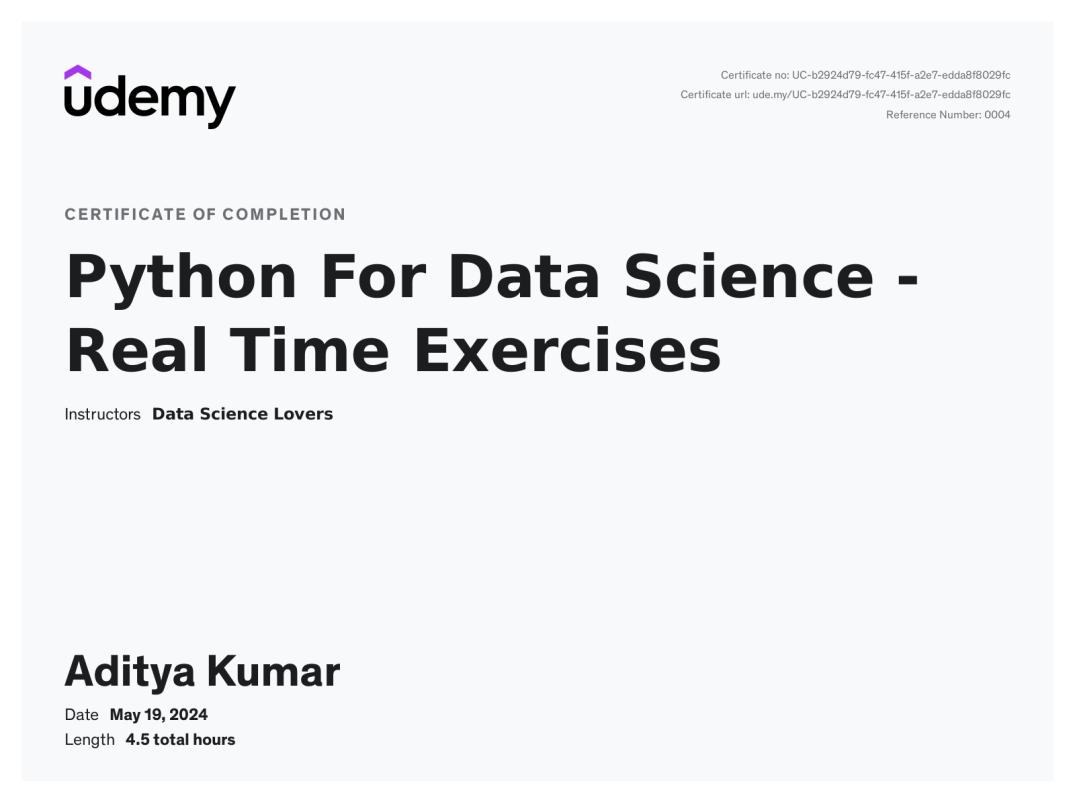 Completed Python course for Data Science | Aditya Kumar posted on the ... Completed Python course for Data Science | Aditya Kumar posted on the ...