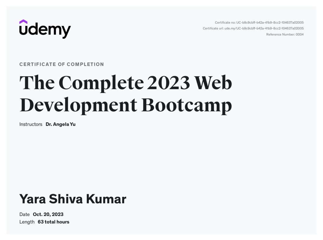 Yara Shiva Kumar on LinkedIn: Udemy Course Completion Certificate Yara Shiva Kumar on LinkedIn: Udemy Course Completion Certificate