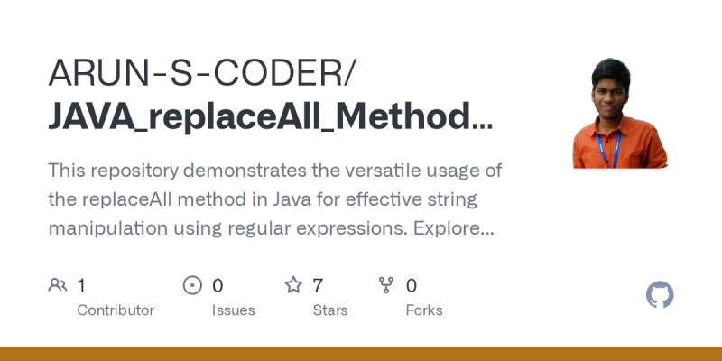 ARUN S (B.Tech) on LinkedIn: GitHub - ARUN-S-CODER/JAVA_replaceAll ... ARUN S (B.Tech) on LinkedIn: GitHub - ARUN-S-CODER/JAVA_replaceAll ...