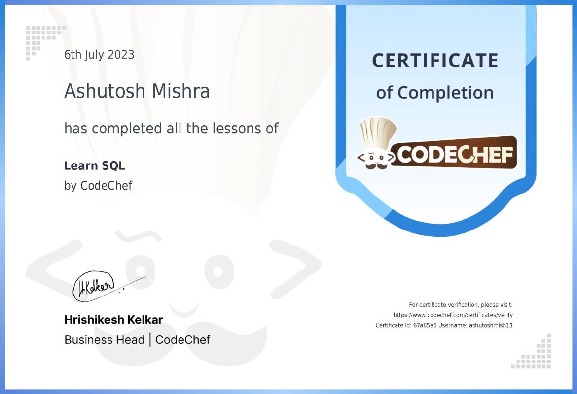 Ashutosh Mishra on LinkedIn: CodeChef Certificate - Ashutosh Mishra Ashutosh Mishra on LinkedIn: CodeChef Certificate - Ashutosh Mishra
