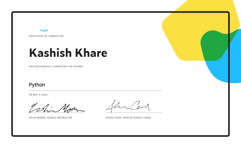 Kashish Khare on LinkedIn: Kashish Khare completed the Python course on ... Kashish Khare on LinkedIn: Kashish Khare completed the Python course on ...