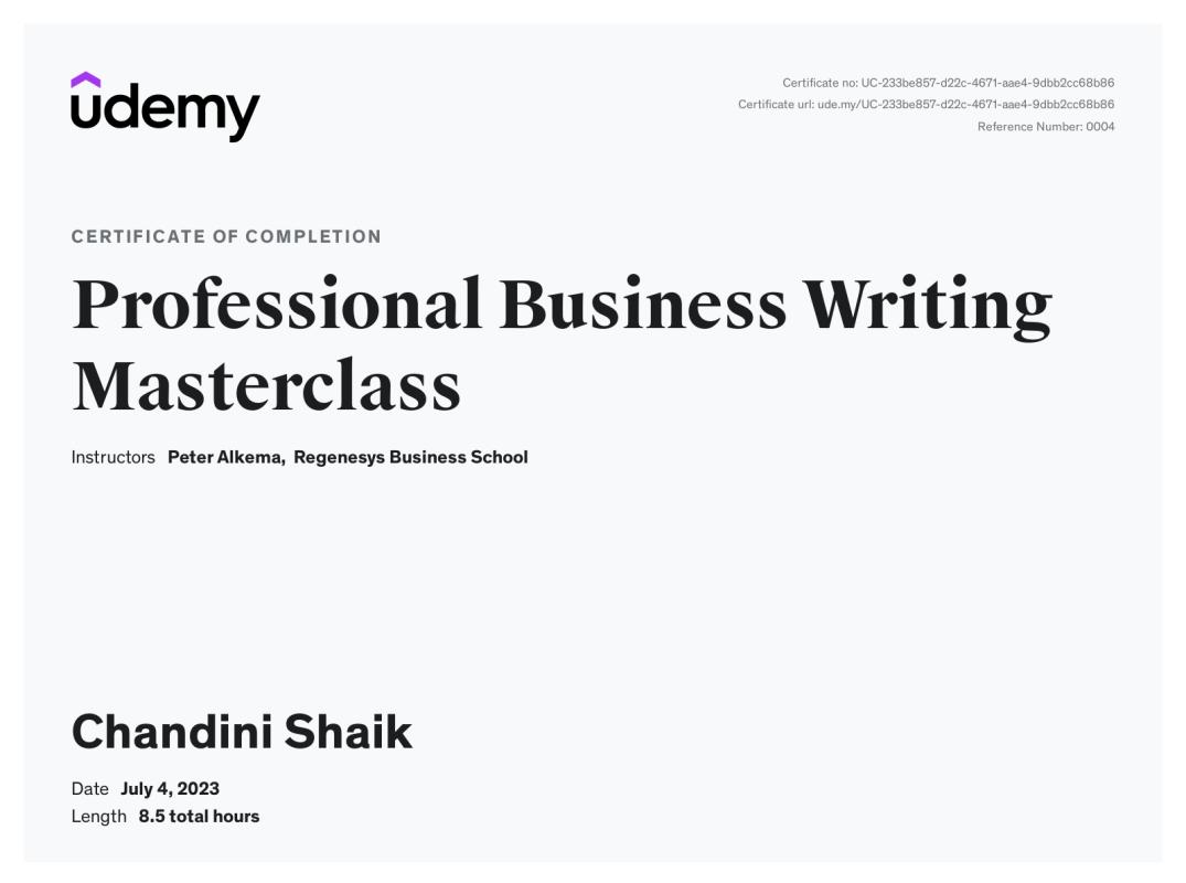 Chandini Shaik on LinkedIn: Udemy Course Completion Certificate Chandini Shaik on LinkedIn: Udemy Course Completion Certificate