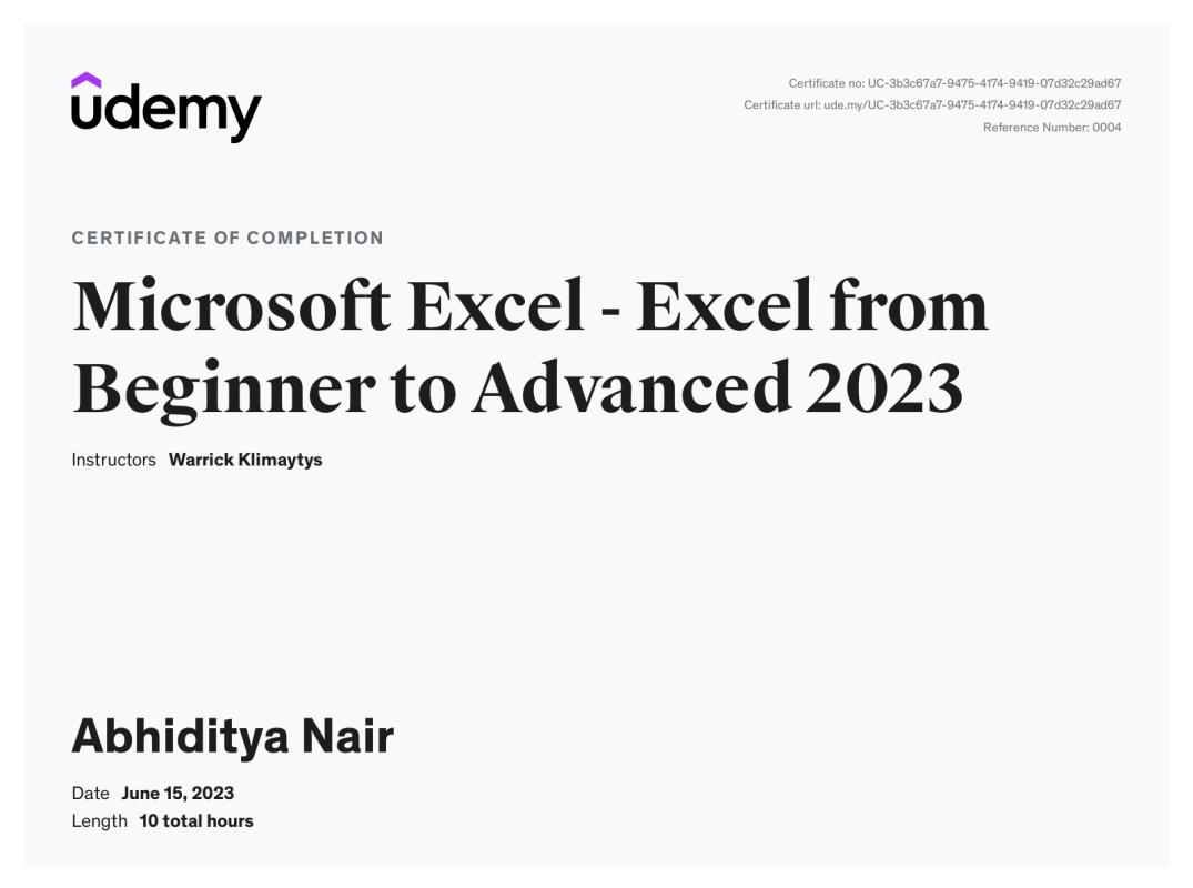 Abhiditya Nair on LinkedIn: Udemy Course Completion Certificate Abhiditya Nair on LinkedIn: Udemy Course Completion Certificate
