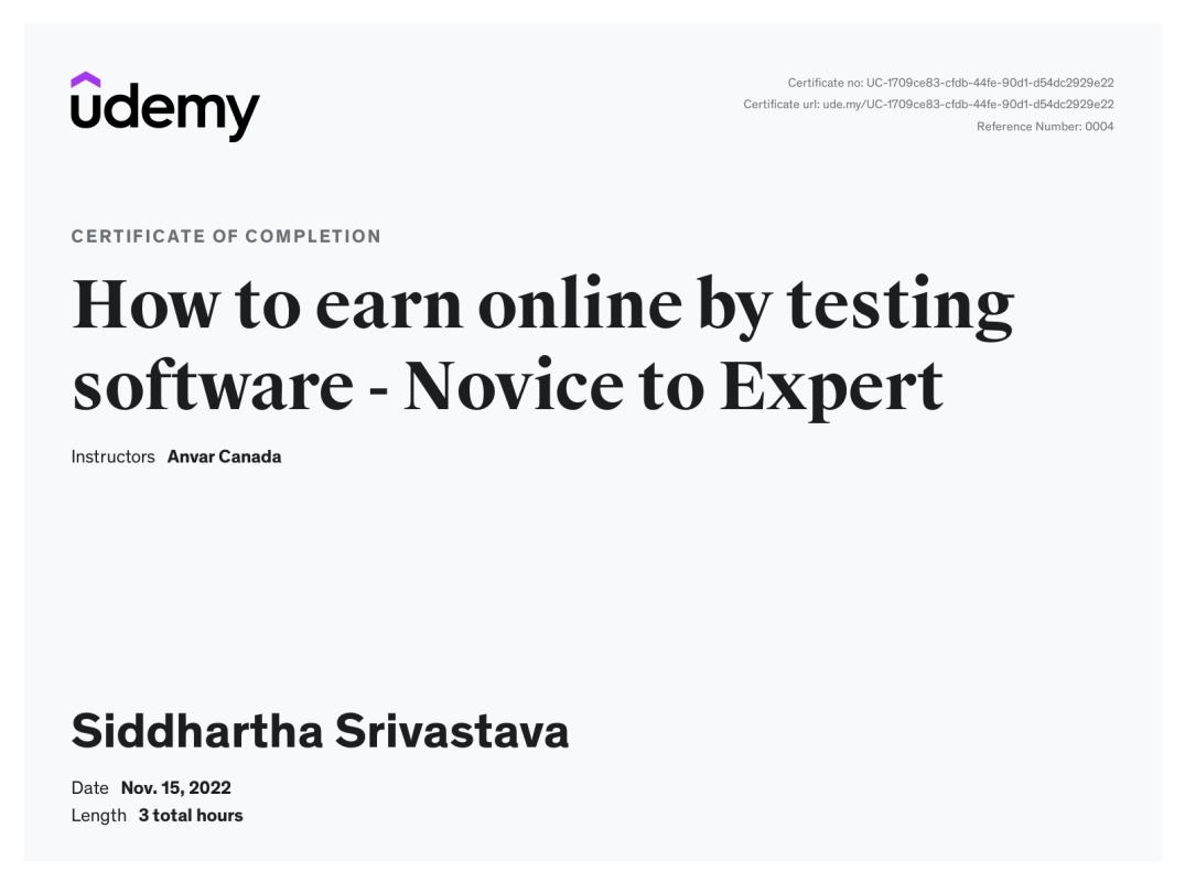 Siddhartha Srivastava on LinkedIn: Udemy Course Completion Certificate Siddhartha Srivastava on LinkedIn: Udemy Course Completion Certificate