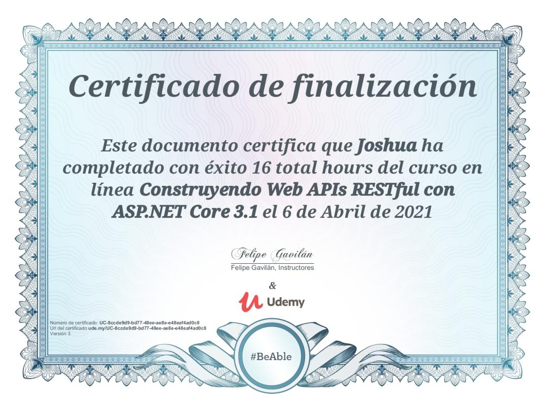 Curso Construyendo Web API RESTful con ASP.NET Core 3.1 Completado ... Curso Construyendo Web API RESTful con ASP.NET Core 3.1 Completado ...