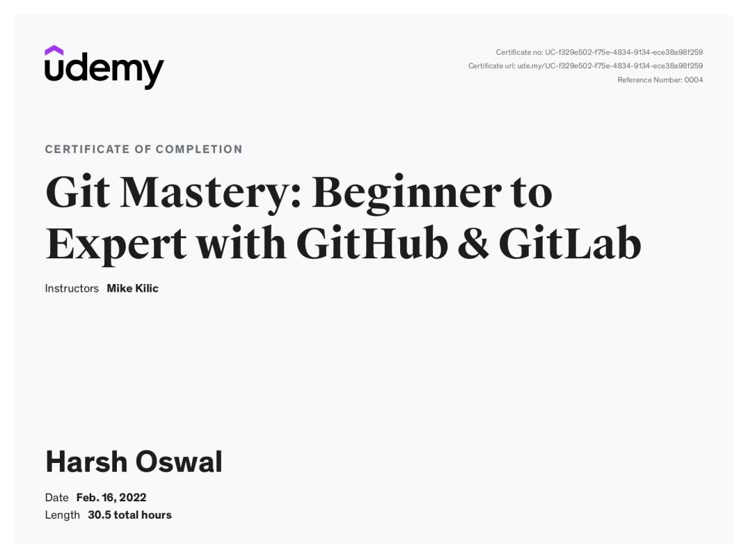 Harsh Oswal on LinkedIn: Udemy Course Completion Certificate Harsh Oswal on LinkedIn: Udemy Course Completion Certificate