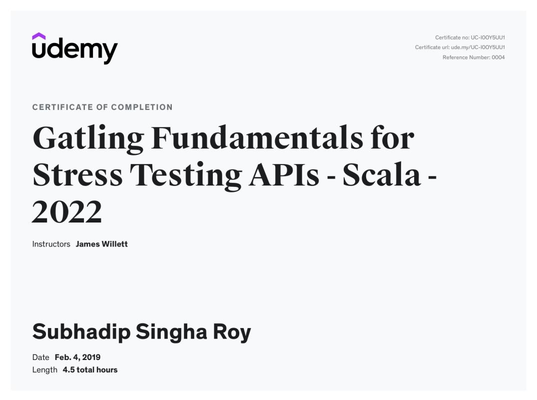 I have completed Gatling Fundamentals course with Scala programming ... I have completed Gatling Fundamentals course with Scala programming ...