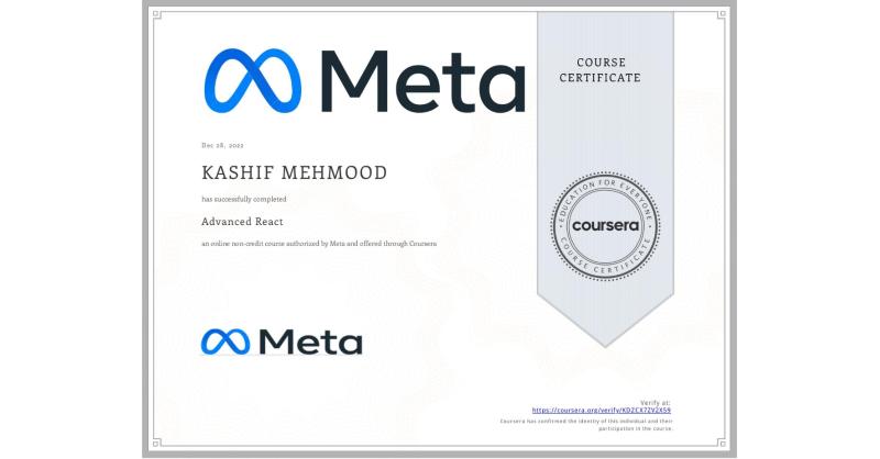kashif Mehmood on LinkedIn: Completion Certificate for Advanced React kashif Mehmood on LinkedIn: Completion Certificate for Advanced React