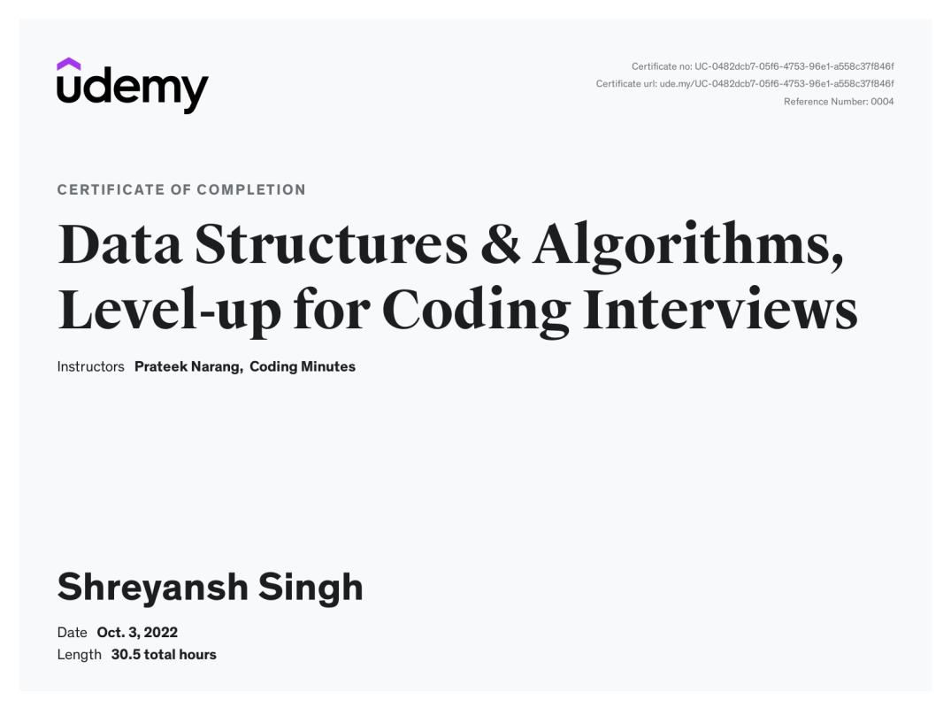 Udemy Course Completion Certificate | Shreyansh Singh Udemy Course Completion Certificate | Shreyansh Singh