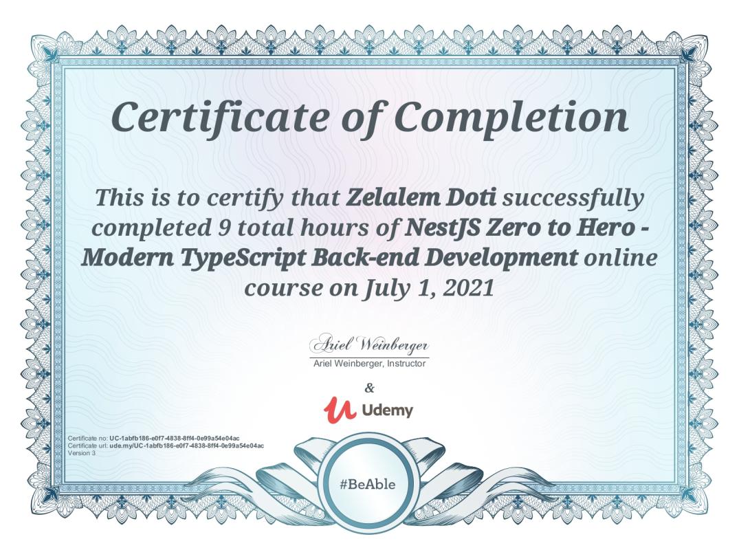 Zelalem Doti on LinkedIn: Completed the course NestJS Zero to Hero ... Zelalem Doti on LinkedIn: Completed the course NestJS Zero to Hero ...