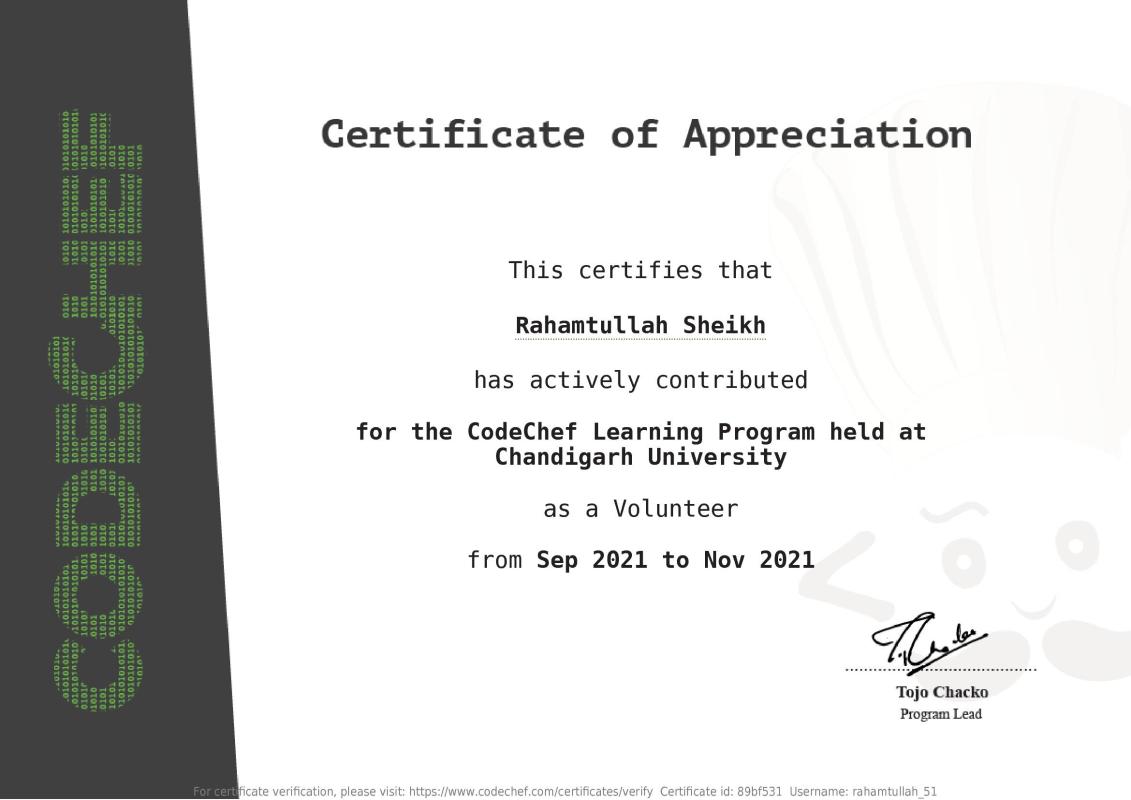 Rahamtullah Sheikh on LinkedIn: CodeChef Certificate - Rahamtullah Sheikh Rahamtullah Sheikh on LinkedIn: CodeChef Certificate - Rahamtullah Sheikh