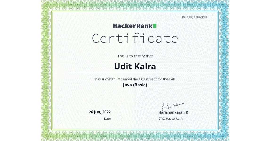 Udit Kalra on LinkedIn: #hackerrank #java #certificate Udit Kalra on LinkedIn: #hackerrank #java #certificate