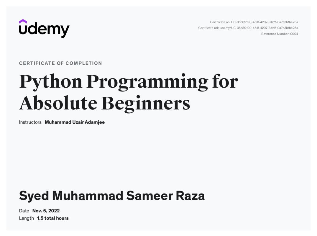 Syed Muhammad Sameer Raza on LinkedIn: Udemy Course Completion Certificate Syed Muhammad Sameer Raza on LinkedIn: Udemy Course Completion Certificate