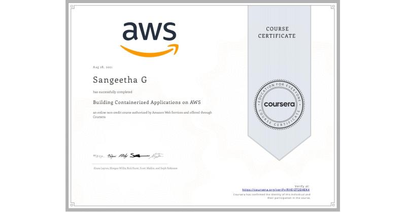 Sangeetha G on LinkedIn: Building Containerized Applications on AWS!! Sangeetha G on LinkedIn: Building Containerized Applications on AWS!!