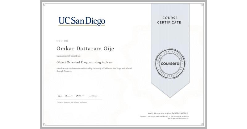 Omkar Gije on LinkedIn: #certificateofcompletion #javaprogramming # ... Omkar Gije on LinkedIn: #certificateofcompletion #javaprogramming # ...