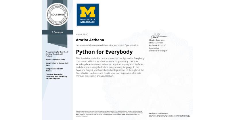 Completed my first Python course | Amrita Asthana Completed my first Python course | Amrita Asthana