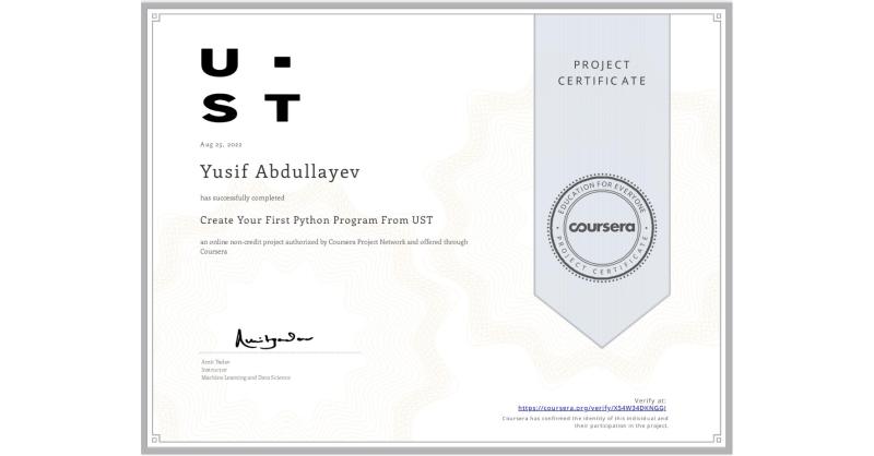 Completion Certificate for Create Your First Python Program From UST ... Completion Certificate for Create Your First Python Program From UST ...