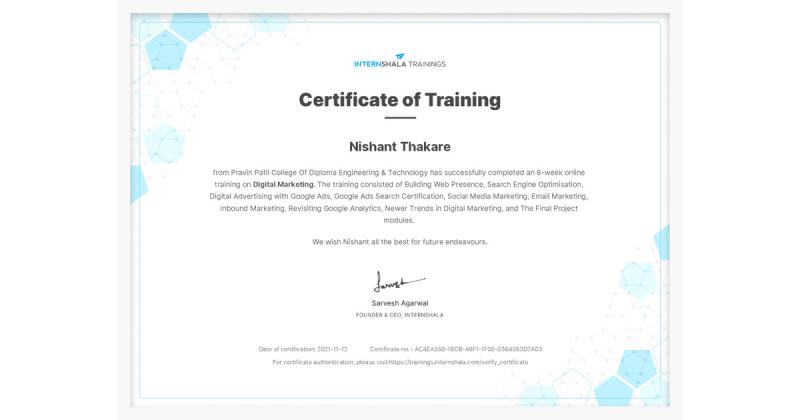 Nishant Thakre on LinkedIn: #internshala #internshalatrainings # ... Nishant Thakre on LinkedIn: #internshala #internshalatrainings # ...