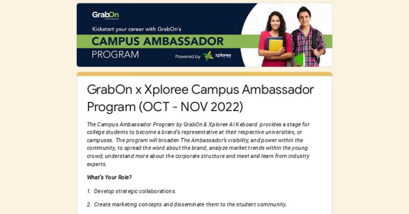Ramya B on LinkedIn: GrabOn x Xploree Campus Ambassador Program (OCT ... Ramya B on LinkedIn: GrabOn x Xploree Campus Ambassador Program (OCT ...