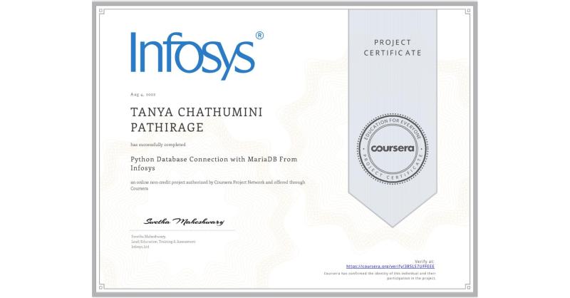 Tanya Pathirage on LinkedIn: I have successfully completed the Python ... Tanya Pathirage on LinkedIn: I have successfully completed the Python ...