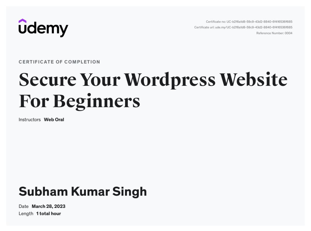SUBHAM SINGH on LinkedIn: Udemy Course Completion Certificate SUBHAM SINGH on LinkedIn: Udemy Course Completion Certificate