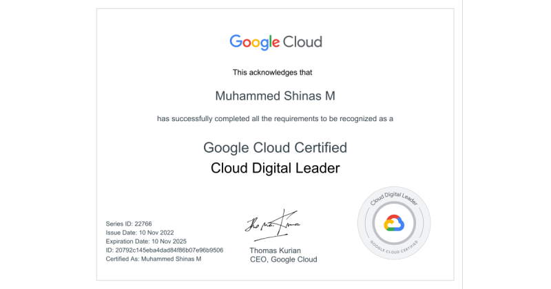 MUHAMMED SHINAS M on LinkedIn: Cloud Digital Leader • Muhammed Shinas M ... MUHAMMED SHINAS M on LinkedIn: Cloud Digital Leader • Muhammed Shinas M ...
