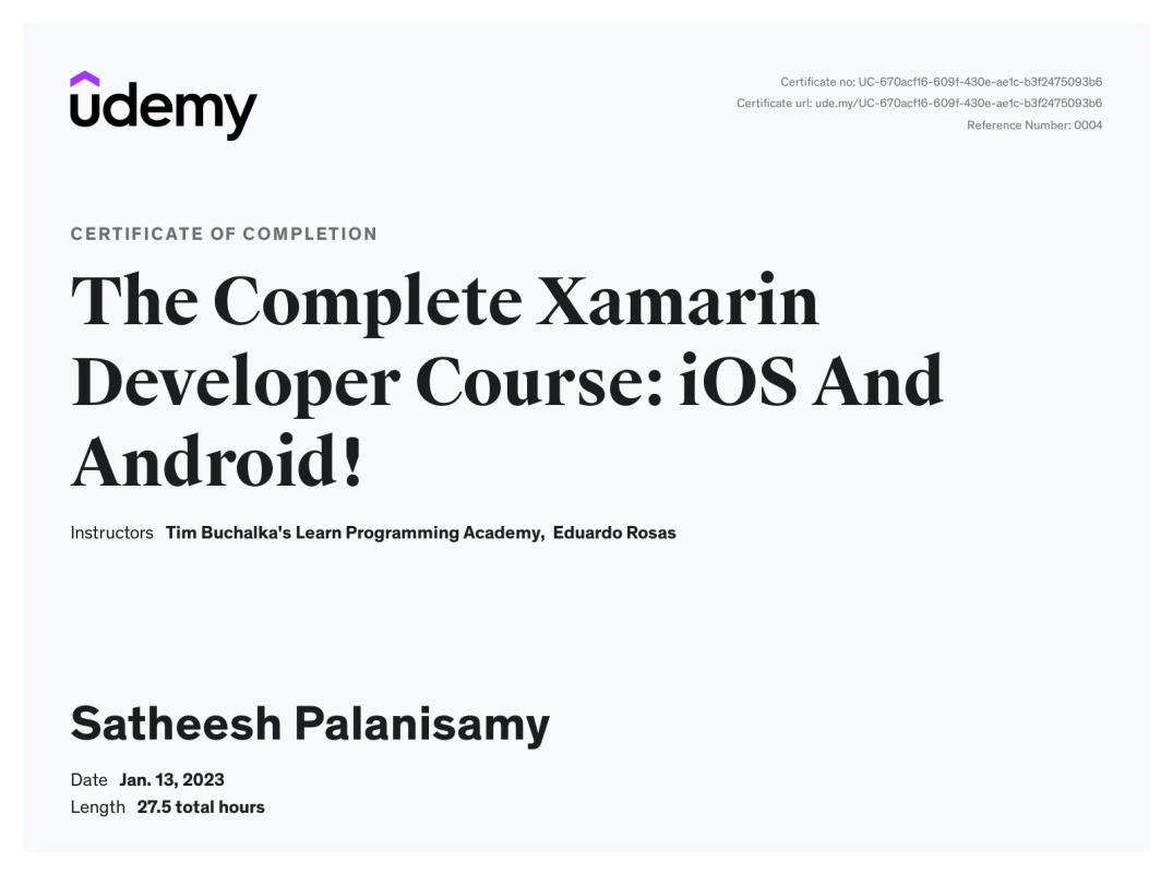 Satheesh Palanisamy on LinkedIn: Udemy Course Completion Certificate Satheesh Palanisamy on LinkedIn: Udemy Course Completion Certificate