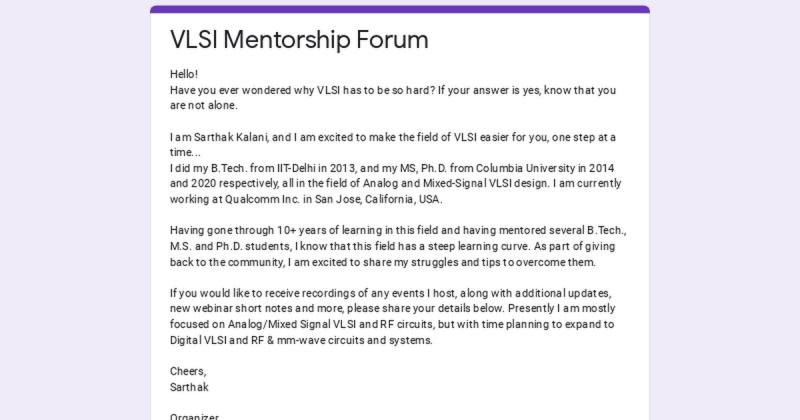 Sarthak Kalani on LinkedIn: VLSI Mentorship Forum Sarthak Kalani on LinkedIn: VLSI Mentorship Forum