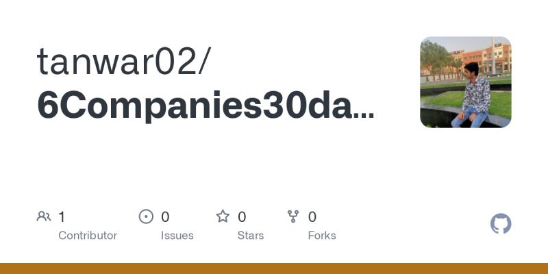 Sagar Tanwar on LinkedIn: GitHub - tanwar02/6Companies30days Sagar Tanwar on LinkedIn: GitHub - tanwar02/6Companies30days