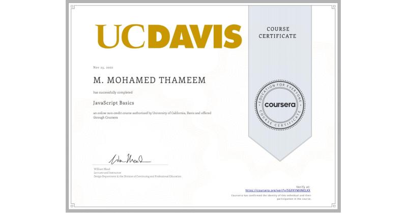 Mohamed T. on LinkedIn: Completion Certificate for JavaScript Basics Mohamed T. on LinkedIn: Completion Certificate for JavaScript Basics