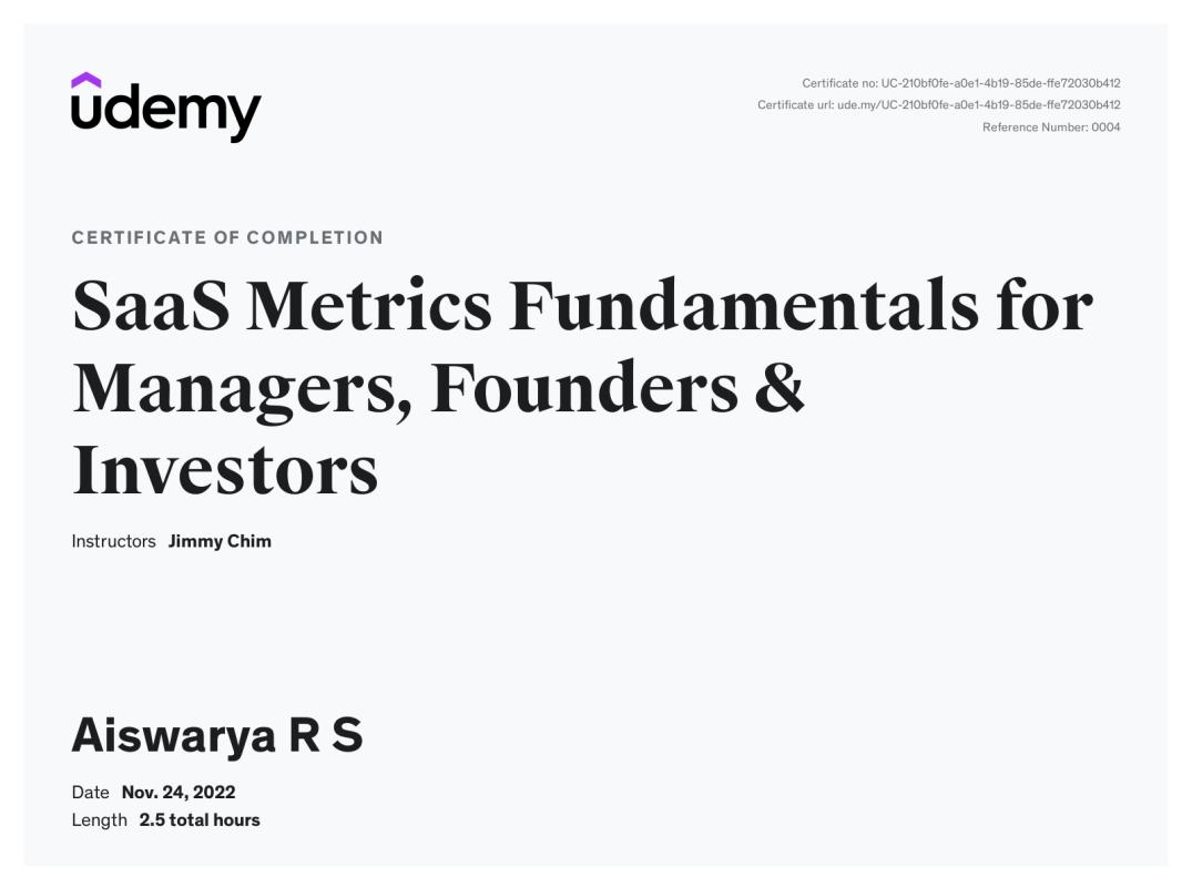 aiswarya rs on LinkedIn: Udemy Course Completion Certificate aiswarya rs on LinkedIn: Udemy Course Completion Certificate