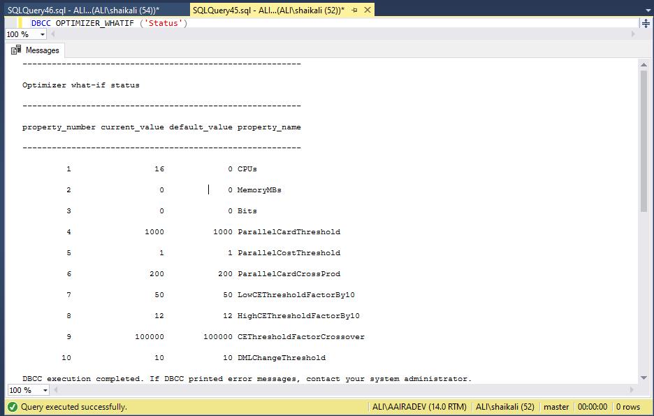 DBCC OPTIMIZER_WHATIF | Ali Shaik DBCC OPTIMIZER_WHATIF | Ali Shaik