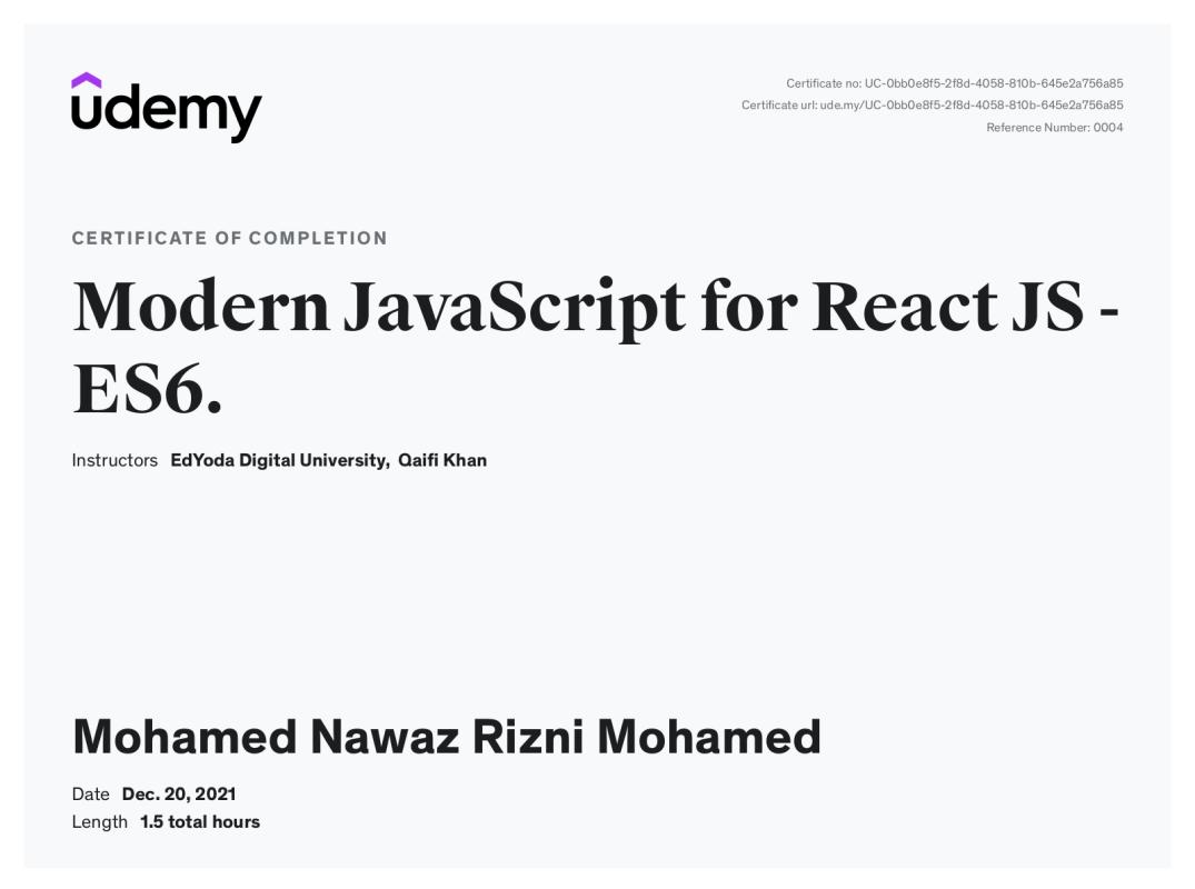 Rizni Mohamed on LinkedIn: #udemy #javascript #ecmascript #es6 #reactjs ... Rizni Mohamed on LinkedIn: #udemy #javascript #ecmascript #es6 #reactjs ...