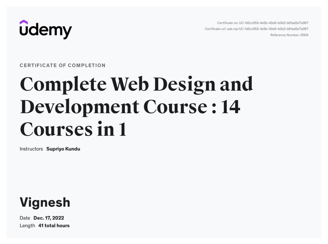 VIGNESH BALAMURUGAN on LinkedIn: Udemy Course Completion Certificate VIGNESH BALAMURUGAN on LinkedIn: Udemy Course Completion Certificate