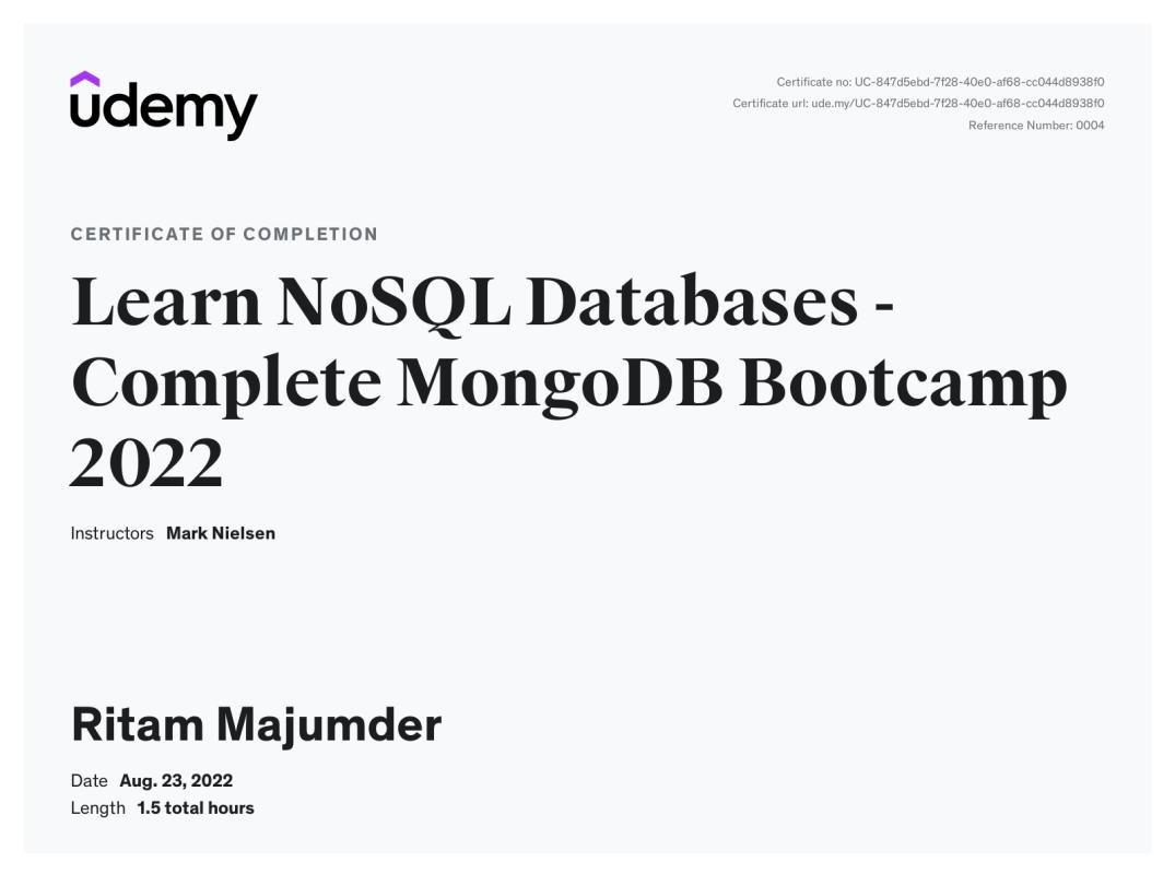 Ritam Majumder on LinkedIn: #mongodb #certification #udemy Ritam Majumder on LinkedIn: #mongodb #certification #udemy