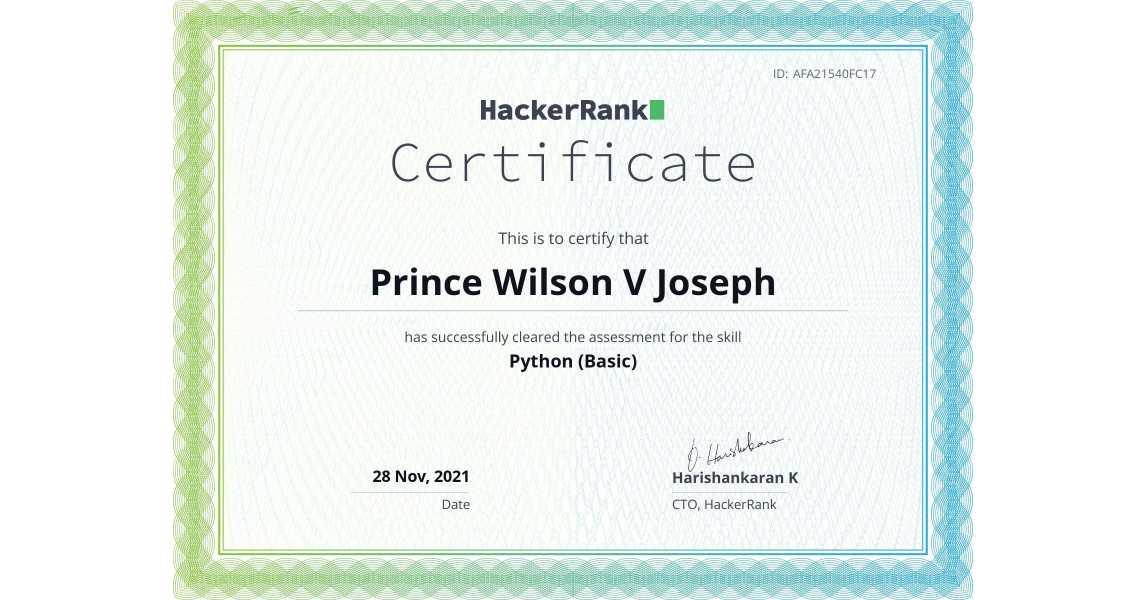 Prince Wilson V Joseph on LinkedIn: #learning #python3 #hackerrank # ... Prince Wilson V Joseph on LinkedIn: #learning #python3 #hackerrank # ...