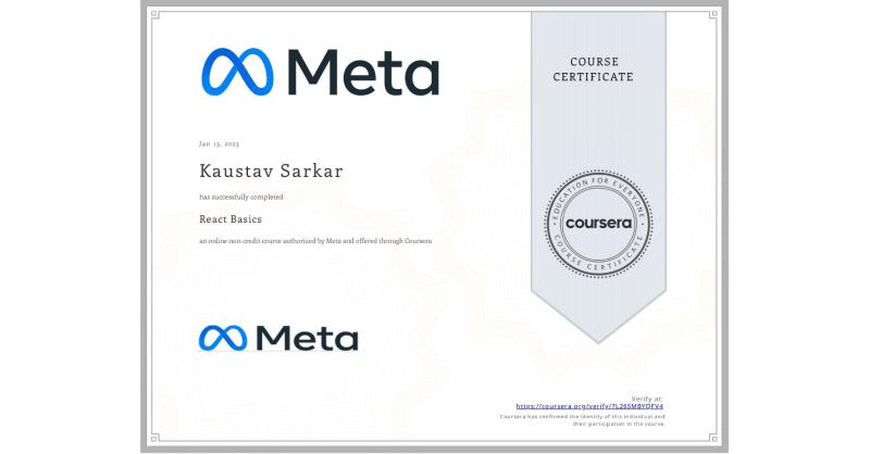 Kaustav Sarkar auf LinkedIn: #react #meta #coursera Kaustav Sarkar auf LinkedIn: #react #meta #coursera